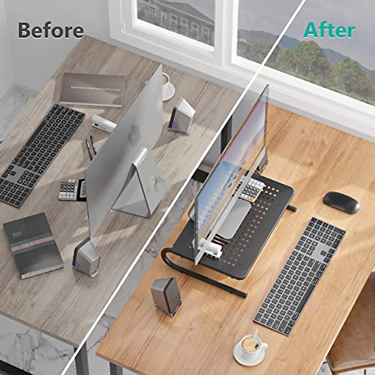 WALI Vented Metal Monitor Stand Riser - Ergonomic Desk Storage