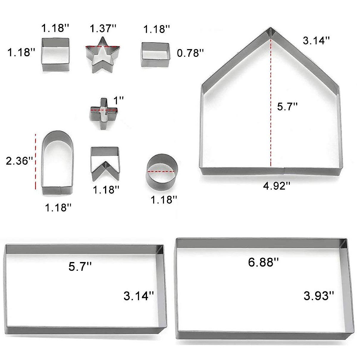Gingerbread House Cookie Cutter Set, Gingerbread House Kit, Christmas Gingerbread Cookie Cutter for Kids Adults, Holiday Cookie Cutters Mold, 3D Stainless Steel Chocolate Pastry Baking Kit DIY Tool