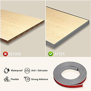 16.4ft U-Shape Edge Banding, HeiPen Self Adhesive Rubber Edge Trim, TPE Flexible Furniture Edge Protector for Wood Veneer Cabinet Repair Furniture Restoration (15mm, Gray, 1)