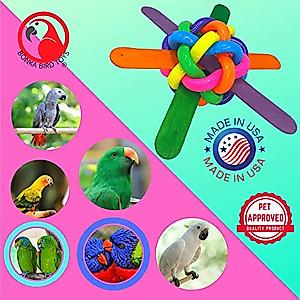 Bonka Bird Toys 3387 Big Stick Ball Foot Talon Foraging Medium Large Bird Toy Wood Ball Beak Claw Amazons Macaws Cockatoos African Greys and Similar Sized Birds