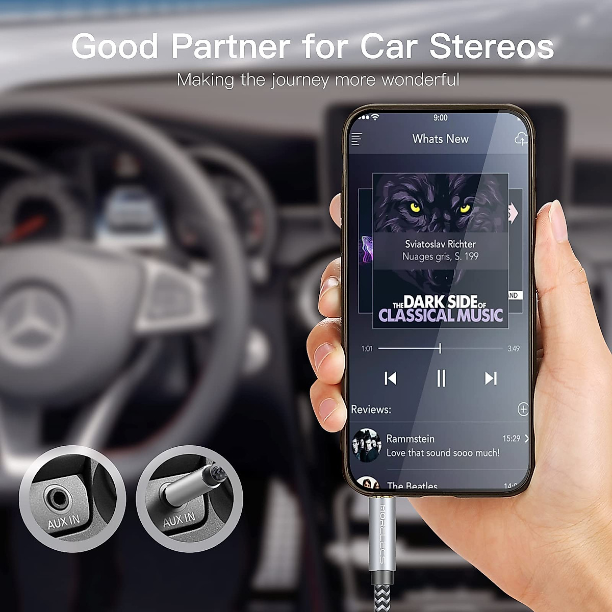 MORELECS Aux Cord 2Pack, 3.5mm Audio Cable Nylon Braided Aux Cable 4ft, 3.5mm Male to Male AUX Cord for Car, Headphones, Home Stereos, Speaker