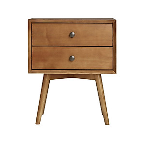 Walker Edison Mid Century Modern Wood Nightstand Side Table Bedroom Storage Drawer Bedside End Table, 2 Drawer, Caramel