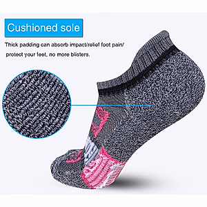 APTYID Women's Ankle Socks Athletic Cushioned Running, Size 6-9, Dark Grey, 6 Pairs
