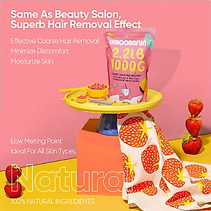 Unicornfun Hard Wax Beads for Hair Removal, 2.2LB Wax Beans with Two Measuring Spoons, Brazilian Bikini Beads Waxing at Home Wax for Face Body Legs Underarms Women Men