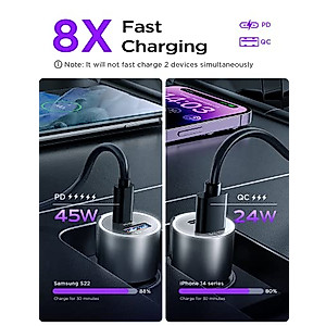LISEN PD45W&QC24W USB C Car Charger Samsung Car Charger, 3 in 1 Super Fast Charging Adapter