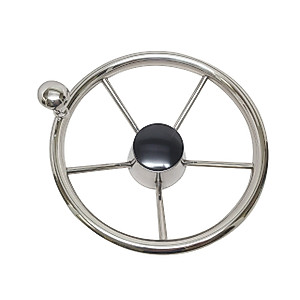 Marine Boat 5 Spoke Steering Wheel W/Turning KNOB 13 1/2" Dia Stainless Steel