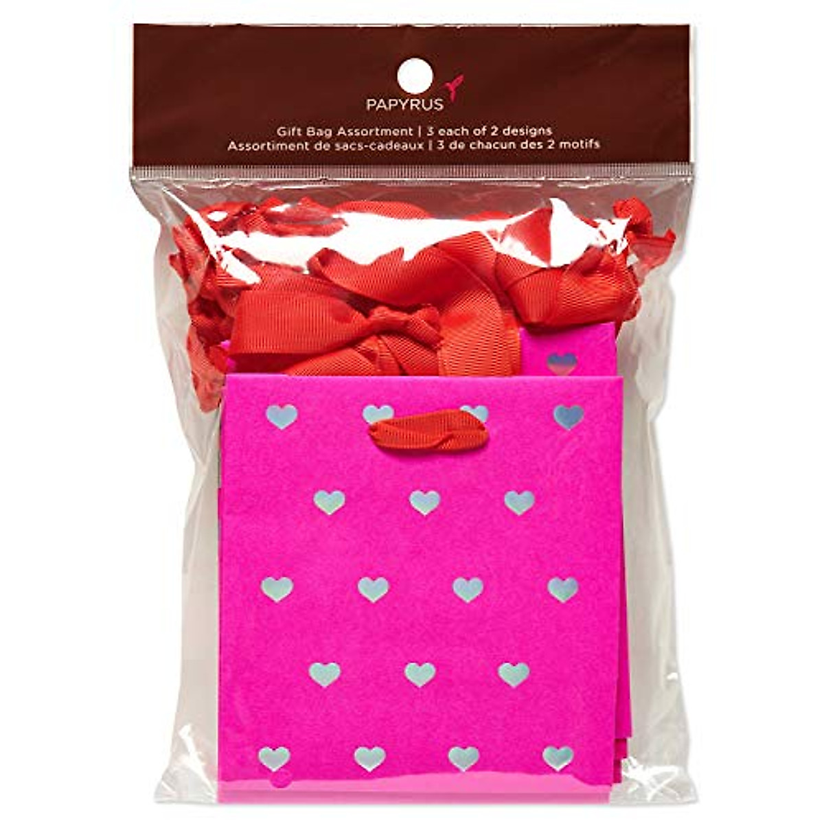 Papyrus 5" Small Gift Bags (Pink Stripes and Hearts) for Birthdays, Bridal Showers, Baby Showers and All Occasions (6 Bags)