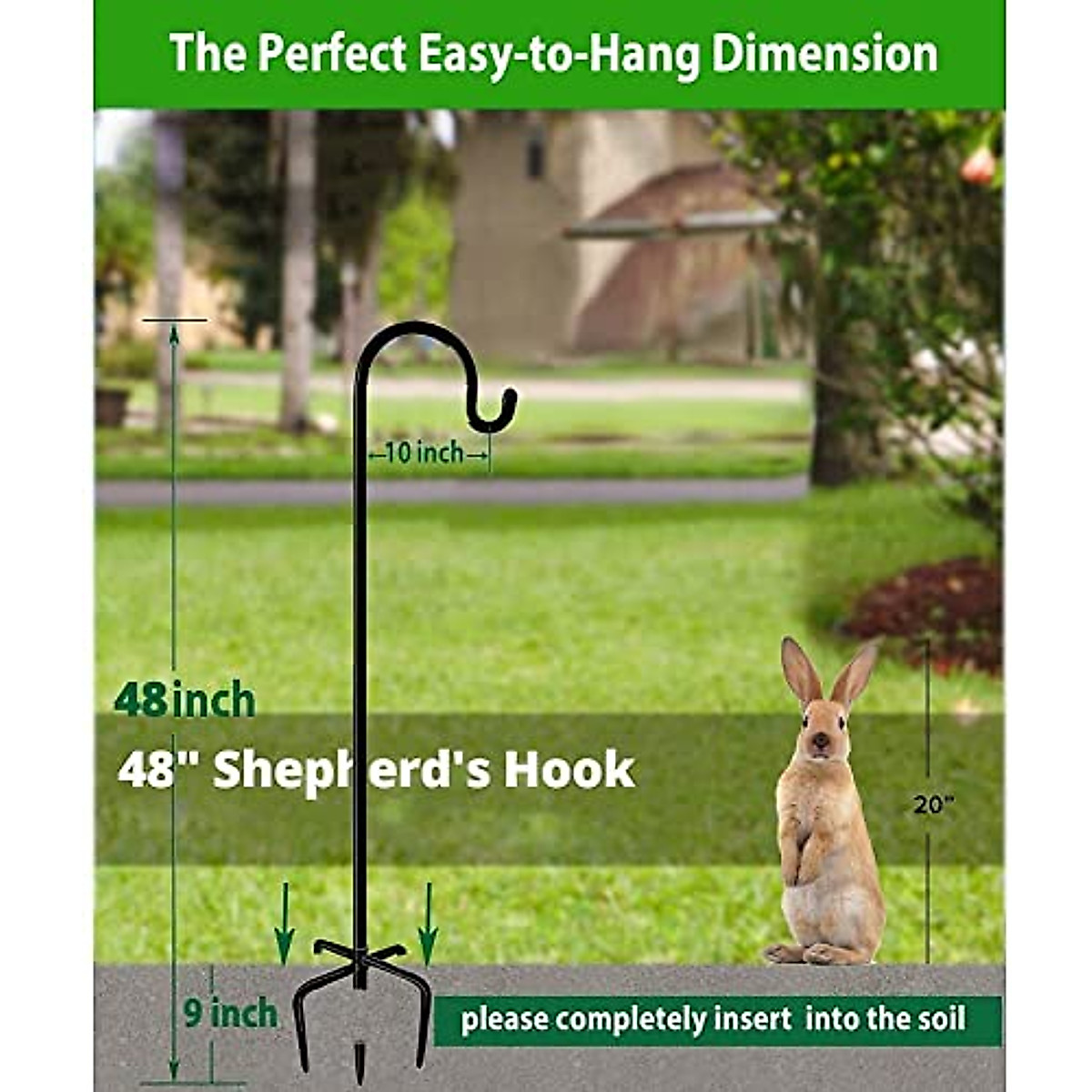 MAXZONE Outdoor Shepherd Hook with 5 Prong Base, Bird Feeder Pole Stand, Adjustable Heavy Duty Garden Hanging Stake for Solar Light Plant Hanger Wedding Decor, Matte Black (48in- 2Pack)