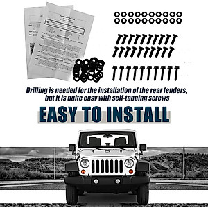 SUPERDRIVE Flat Front&Rear Tubular Fender Flares EXCL.LED Lights Mud Guards Compatible with 2007-2018 Jeep Wrangler JK&JKU 2/4 Door, 4 PCS Heavy Duty Solid Steel Textured Black Off-Road Liner Set