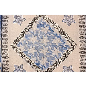 Casavani Hand Block Printed Cotton Dhurrie Geometric Blue & Beige Tassel Rug Easy Care Washable Rugs for Doormat Entryway Living Room Bedroom Hallway Balcony 4x8 Feet