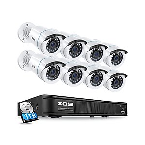 ZOSI H.265+ Home Security Camera System with AI Human Vehicle Detection, 5MP 3K Lite 8 Channel CCTV DVR Recorder and 8 x 1080p Weatherproof Bullet Camera Outdoor Indoor, 80ft Night Vision, 1TB HDD