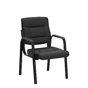 ZenStyle Set of 2 Office Leather Guest Chairs with Padded Arm Rest, Reception Chairs Executive Side Chair with Bonded Leather and Black Metal Frame for Waiting Room, Conference, Reception Meeting