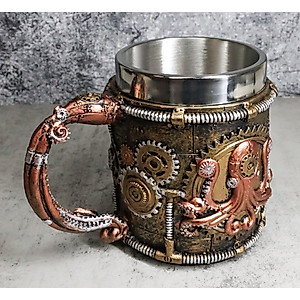 Ebros Brazen Steampunk Kraken Octopus Cyborg With Sculpted Robotic Gearwork Valves And Pipelines Beverage Drinkware Serveware Decorative Accent (Drinking Mug Cup)