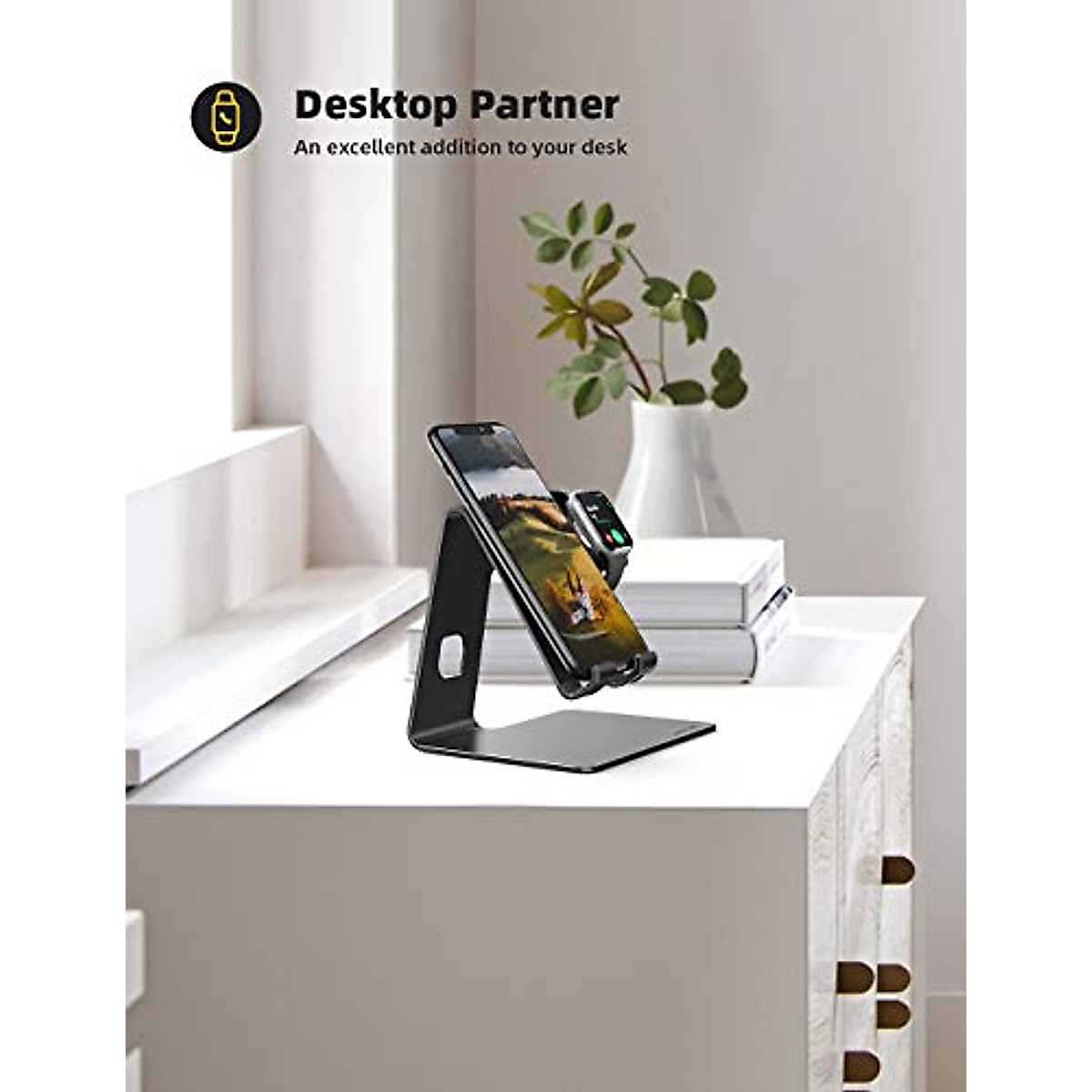 Lamicall Stand for Apple Watch Phone Holder 2 in 1 Desktop Stand Holder Charging Station Dock Compatible with Apple Watch SE Series 8/7/6/5/4/3/2 Ultra [Charging Cable Not Include]