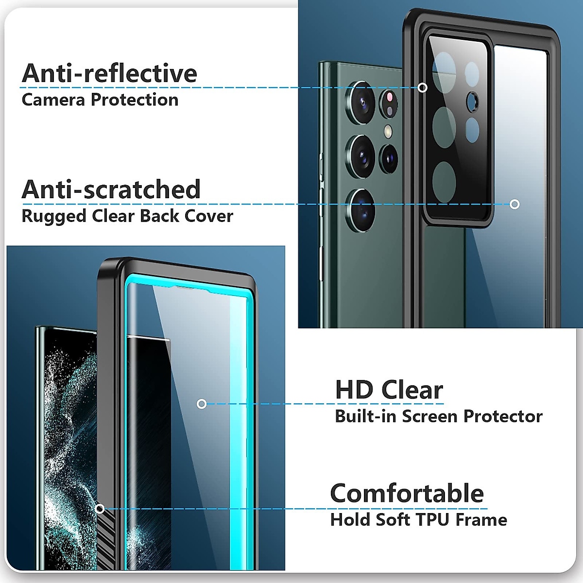 SPIDERCASE Designed for Samsung Galaxy S22 Ultra Case, Waterproof Built-in Screen Protector Full Protection Heavy Duty Shockproof Case, Teal