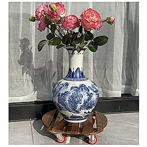 2 Pack Plant Caddy Wooden 12 Inch Plant Stand with Wheels Heavy Duty 330lbs Capacity, Rolling Plant Stand Round Potted Dolly Rollers Cart with Metal 360° Lockable Casters for Flower Pot Outdoor Indoor