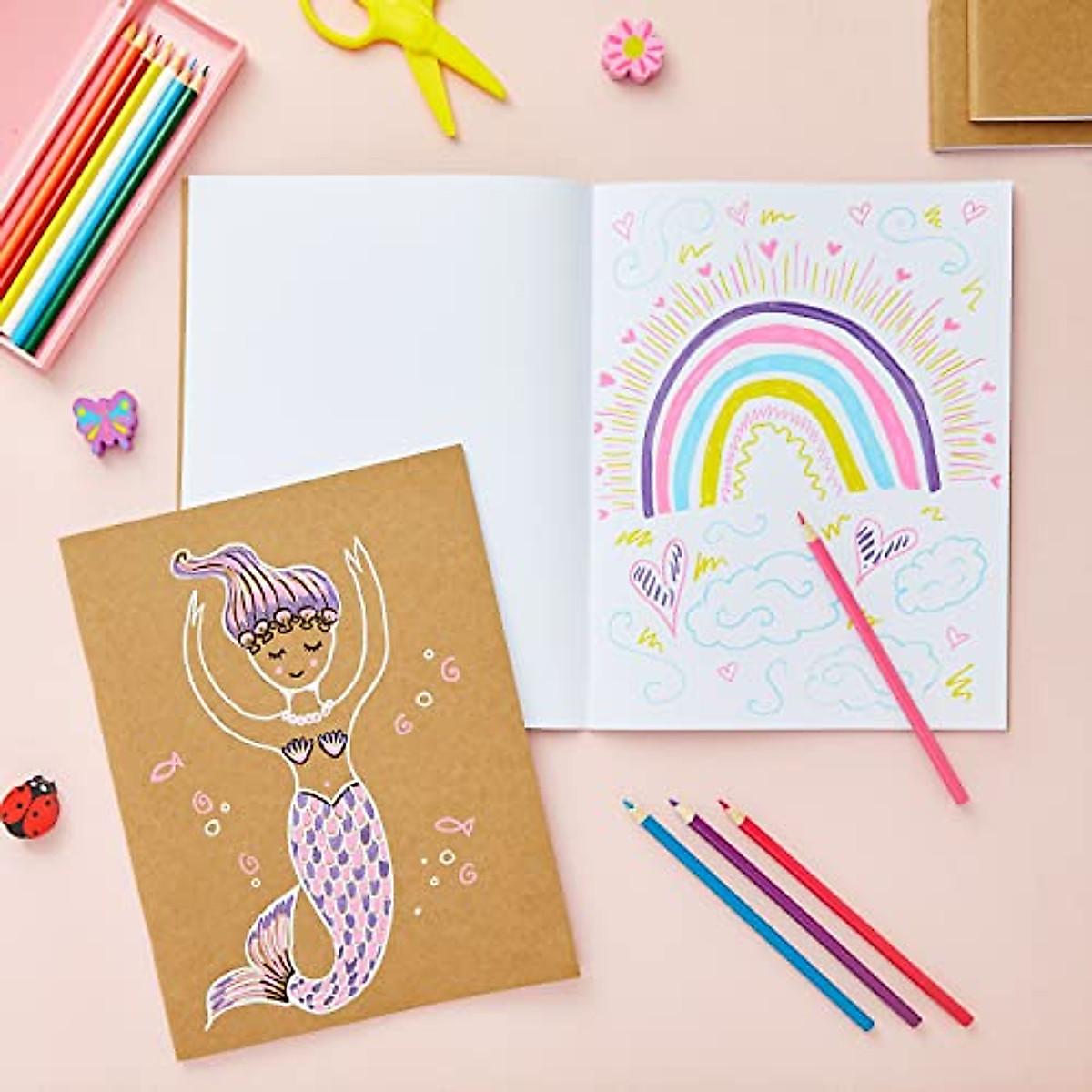 6 Pack Large Notebooks for Kids, Bulk Sketchbook 8.5x11 In, Kraft Paper Journal Set for Students, Travelers, Office (Blank Inside)