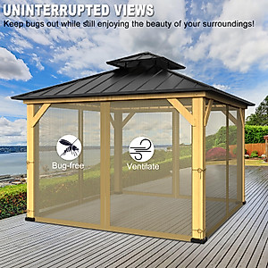 10-ft x 10-ft Gazebo Netting Replacement,Universal 4-Panel Mosquito Netting for Gazebo with Zippers(Only Netting)-Beige