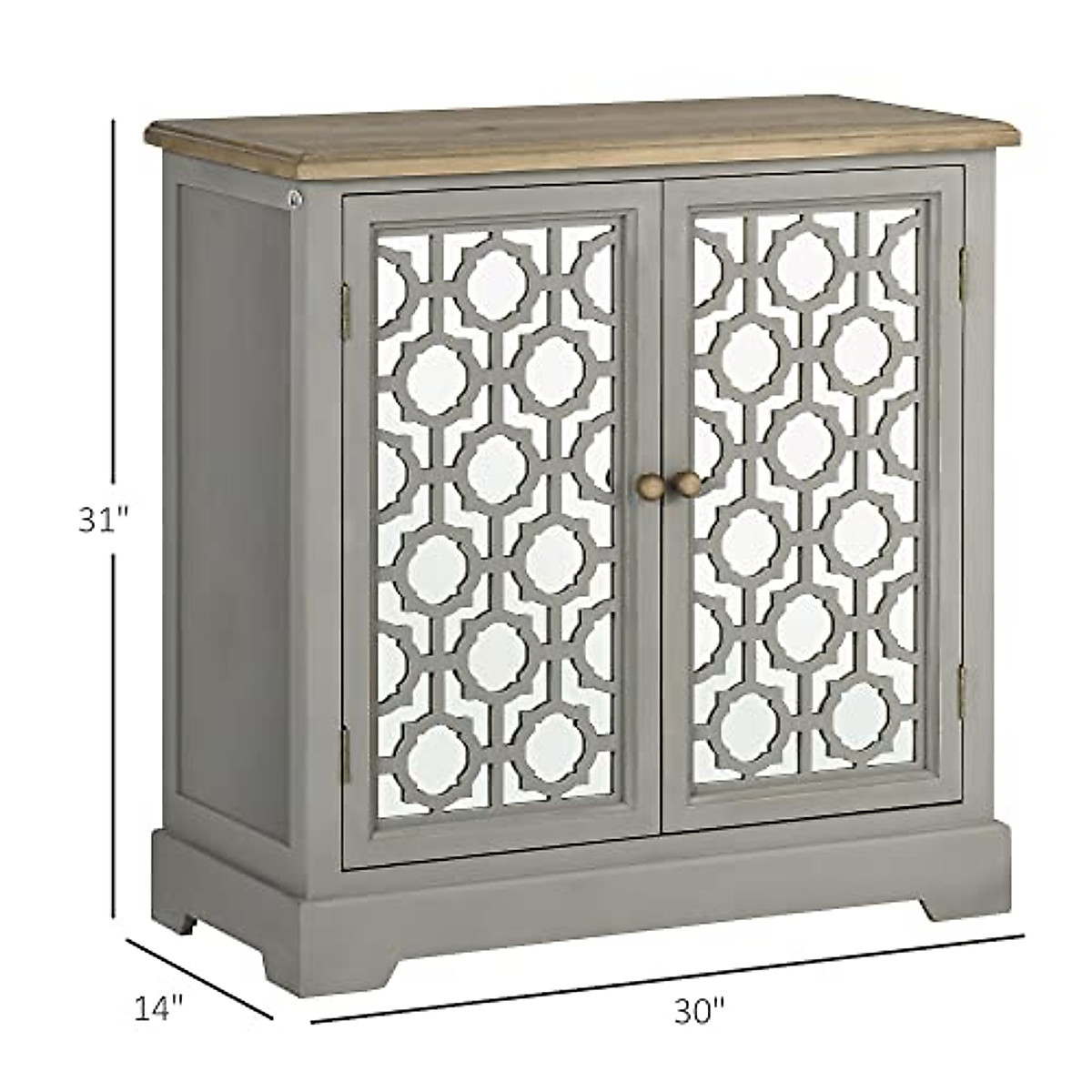 HOMCOM Farmhouse Sideboard Buffet Cabinet, Kitchen Storage Cabinet, Accent Cabinet with Double Glass Doors and Solid Wood Countertop for Kitchen, Living Room, Gray