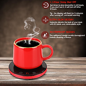 Gormazul Smart Coffee Warmer for Desk 8 Hours Auto Shut-Off Coffee, 3 Temperature Settings, Timing Setting Shut Off After 1-12 Hours Feature, Electric Cup Warmer for Coffee,Tea (Red-NOT Cup)