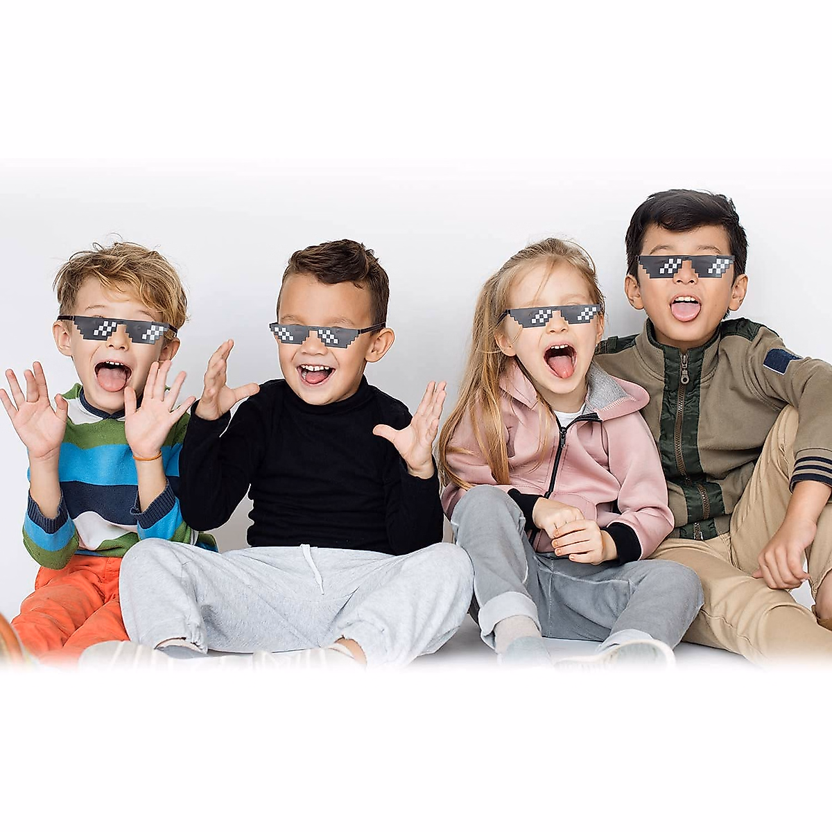 JDD 3 Pack Whole Thug Life 8 Bits Pixelated Meme Party Sunglasses Mosaic Gamer Photo Props Glasses for Men Women, Black, Large