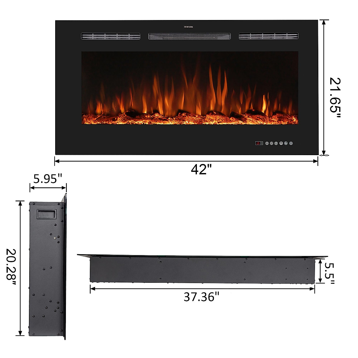 Benrocks 42'' Electric Fireplace Inserts, Recessed & Wall Mount Electric Heater and Linear Fireplace with Remote Control, Adjustable Flame Color, Temperature, Timer 750/1500W Black…