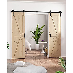 WINSOON 24in x 84 in Sliding Barn Door Interior Paneled Slab, DIY Unfinished Barn Doors Solid Spruce Wood, K Frame Planks, Pre-Drilled, Bottom Grooved, Easy to Install, Natural…