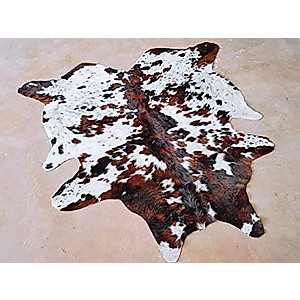 ecowhides White Tricolor Brazilian Cowhide Area Rug, Cowskin Leather Hide for Home Living Room (XL) 7 x 6 ft
