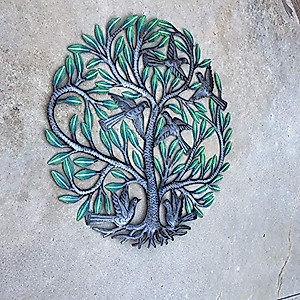 It's Cactus Haitian Hand Painted Tree of Life Wall Decor, Global Art Made in Haiti, Oil Drum Metal Craft with Birds, Decoration for Kitchen or Anywhere in Home, 24 In. x 24 In. (Hand-Painted Tree)