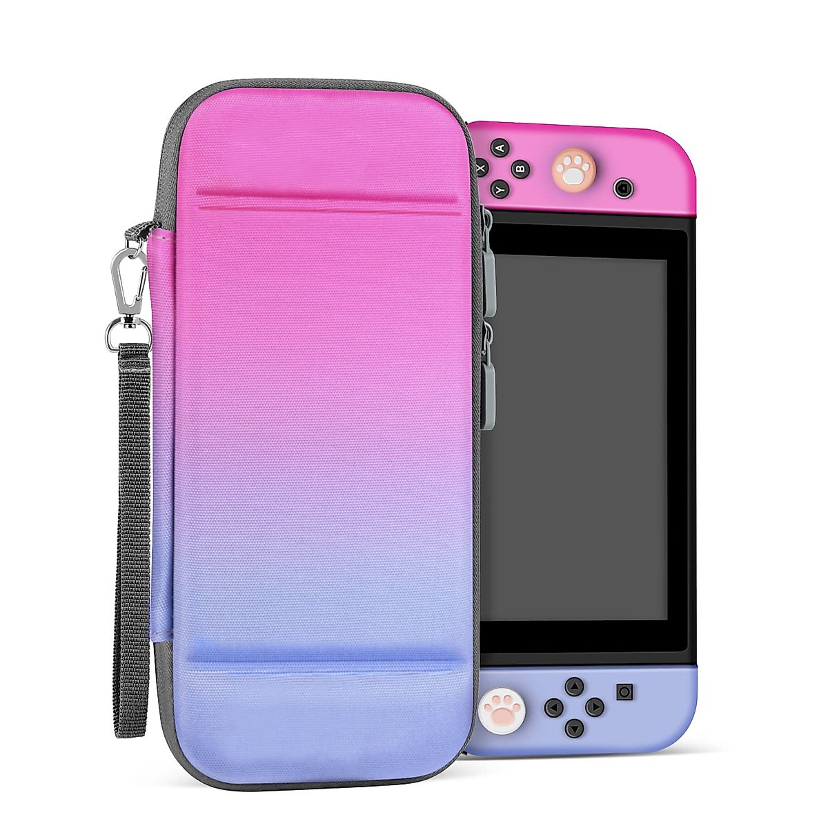 TNP Carrying Case For Nintendo Switch - Easy Carry Switch OLED Travel Case With Removable Wristlet Strap, Slim Case for Nintendo Switch with 10 Game Card Storage & 4x Thumb Grip Caps, Light Blue