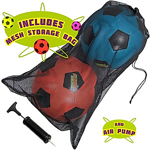 K-Roo Sports Atomic Athletics Neon Rubber Playground Balls - 6 Pack of Regulation Size, includes Pump & Storage Bag - Soccer Ball