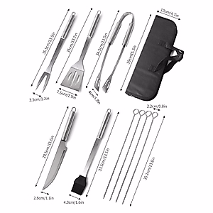 BBQ Grill Tools Set with Carry Bag, BBQ Accessories,Camping Barbecue Grill Utensils Set 9PCS-13Inches