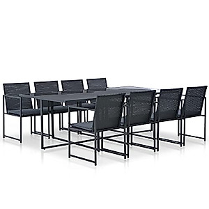 MBFLUUML Bistro Table Set, Outdoor Patio Furniture, 9 Piece Patio Dining Set with Cushions Poly Rattan Black Suitable for Patio, Porch, Backyard, Balcony.