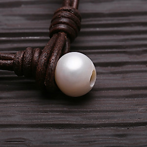 Aobei Pearl Cultured Freshwater pearl Wrap Bracelet on Multi Strands Leather Beaded Jewelry for Women Brown