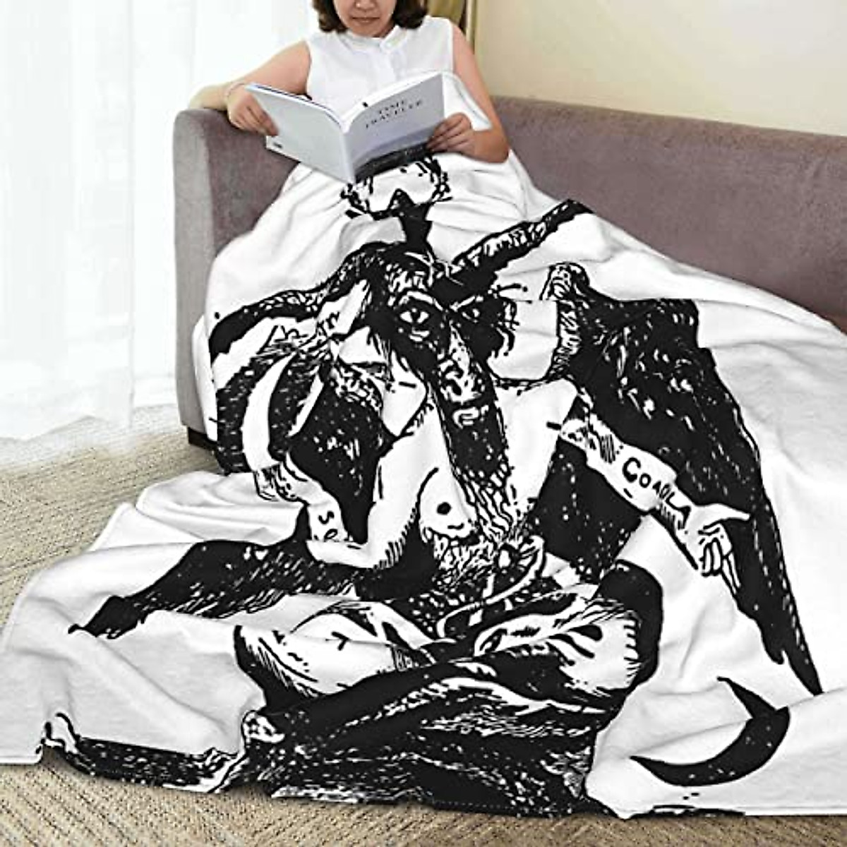 Satanic Ritual Demon Devil Wicca Wiccan Pagan Baphomet Full Fleece Throw Cloak Wearable Blanket Flannel Fluffy Comforter Quilt Nursery Bedroom Bedding King Size Plush Soft Cozy Air Conditioner Blanket