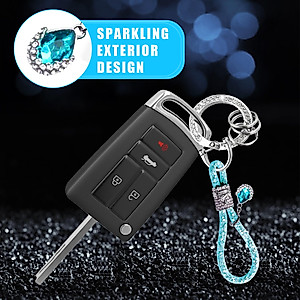 Ziciner Bling Crystal Car KeyChains for Women & Girls, Car Key Chain Glitter Key Ring, Universal Bling Key Chain Accessories (Light Blue)