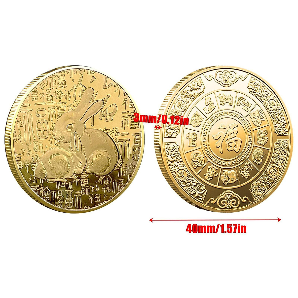 Chinese Zodiac Rabbit Commemorative, 2023 New Year of The Rabbit Uncirculated Coin, Collector Coin, for Collectors, Craft Decorations, Lucky Souvenir Gifts