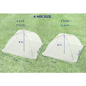 Food Covers for Outside Dining - Mesh Food Covers for Outdoors, Fly Covers for Outdoor Food - Collapsible Food Tent, Food Umbrella Mesh Cover - 4-Pack Picnic Food Covers - 14"x14" & 17"x17" Food Nets