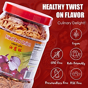 Flying Horse Crispy Fried Red Onion (Hanh Phi) – 16 oz (1 lb) | Golden Brown, Crunchy & Aromatic | Authentic Asian-Style Onion Topping for Noodles, Soups, Stir-Fries, Salads & More