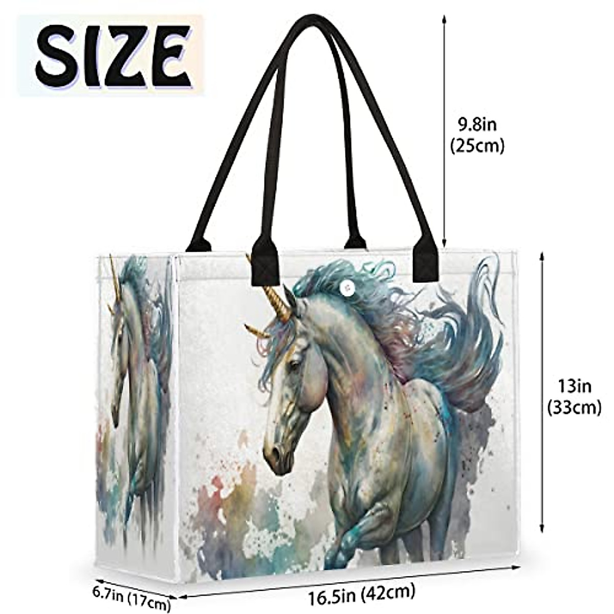 cfpolar Unicorn Reusable Grocery Shopping Bag with Hard Bottom, RRQRQR Large Foldable Multipurpose Heavy Duty Tote with Zipper Pockets, Sustainable, Durable and Eco Friendly, Beach Bag