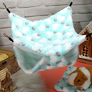 Boao 2 Pcs Guinea Pig Rat Hammock Guinea Pig Hamster Ferret Hanging Hammock Guinea Pig Accessories for Small Animals Chinchilla Parrot Sugar Glider Ferret Squirrel (Blue, Pink, Heart Pattern)