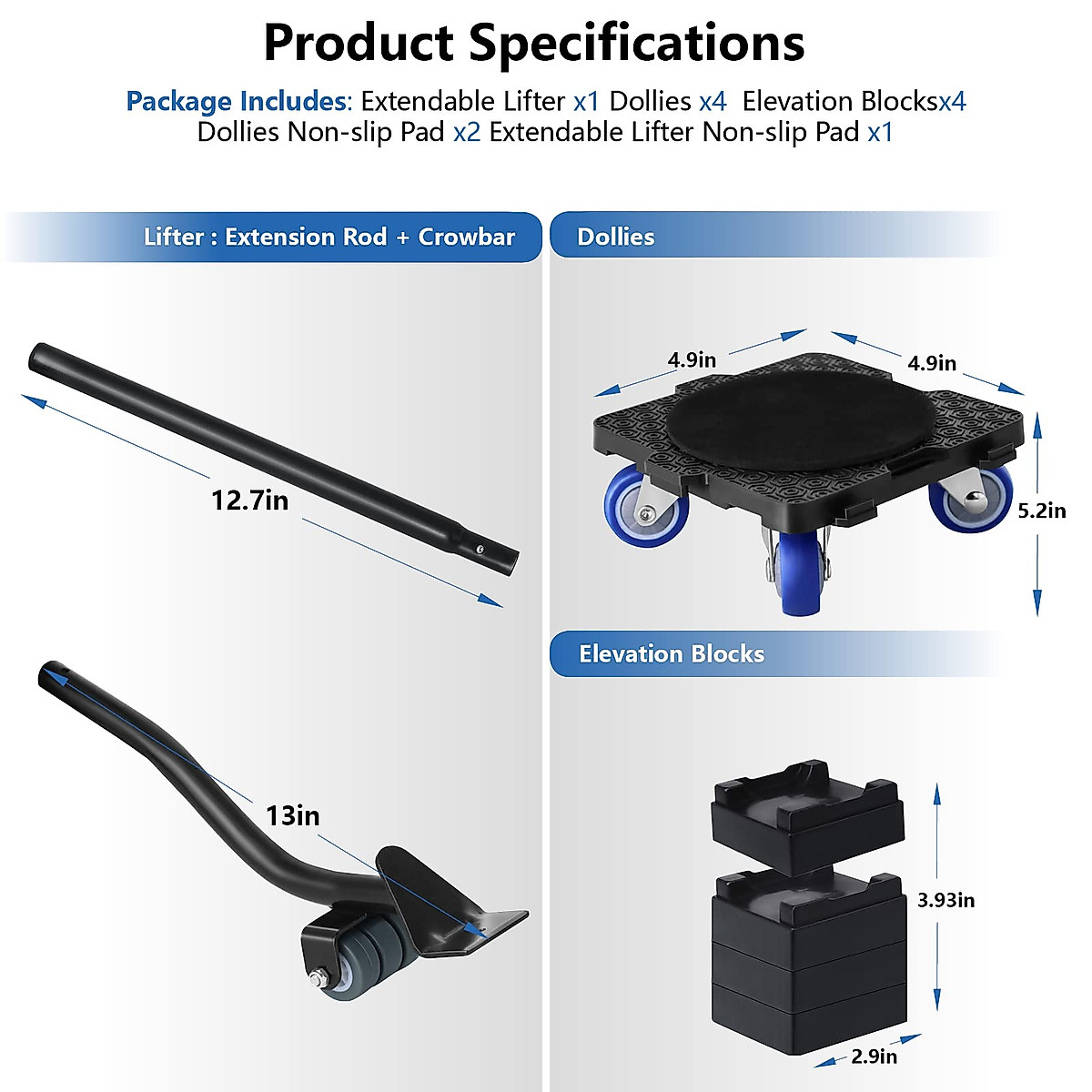 Macoda Furniture Movers with Wheels, Furniture Lift Mover Tool Set of 4 with 360° Rotation and 880lbs Capacity for Moving Heavy Furniture, Refrigerator, Sofa, Cabinet, Piano.