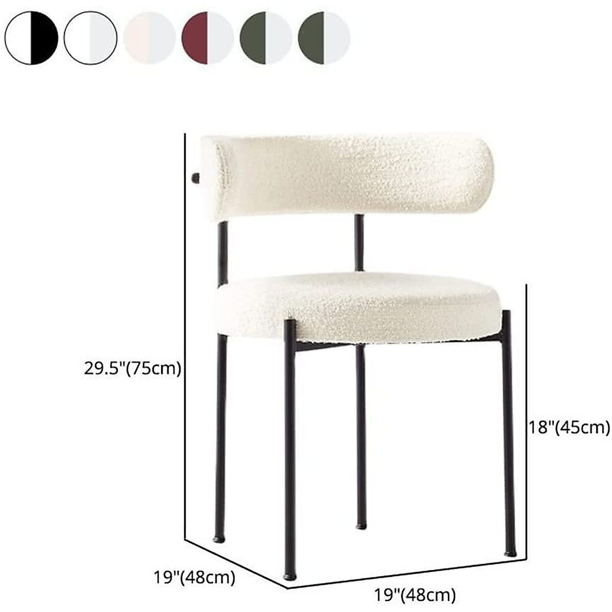 NIUYAO Upholstered Dining Chair Modern Open Back Side Accent Chair Armless Soft with Metal Legs for Dining Room Livingroom Lounge Office -White/Black Legs, Set of 4