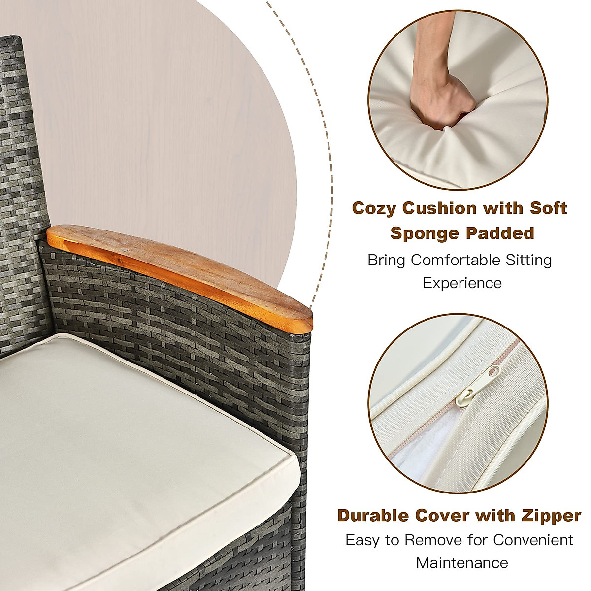 Toolsempire Patio Dining Set Outdoor Dining Set, 9 Pieces Wicker Patio Furniture Set with Acacia Wood Table and Chairs, Garden Dining Table Set for Backyard, Desk, Poolside, Christmas(Grey)