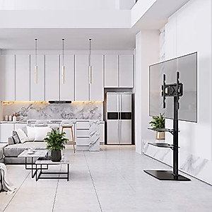 ONKRON Swivel Floor TV Stand for 32-65 Inch TV up to 66 lbs, Tempered Glass TV Stand with Mount max VESA 600x400 - Free Standing TV Stand Adjustable Height/Corner TV Stand with Shelves Black