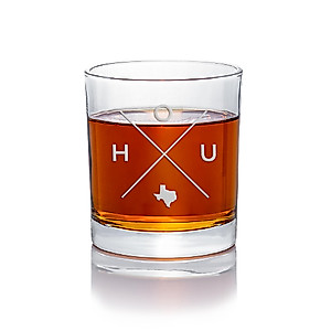 HOU Houston Texas Round Rocks Glass - Houston Gift Ideas, Good Gift For Texas Fan, Great Texas Whiskey Glass