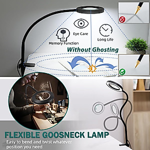 Tobegiga 10X Magnifying Glass with Light and Stand, 2-in-1 Flexible Gooseneck Magnifying Desk Lamp with Clamp, 3 Color Modes Stepless Dimmable LED Lighted Magnifier Hands Free for Craft Painting Hobby