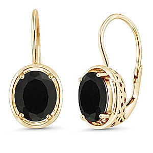 Gem Stone King 4.00 Cttw Black Onyx Dangle Earrings For Women In 18K Yellow Gold Plated Silver | Gemstone Birthstone | Oval 9X7MM