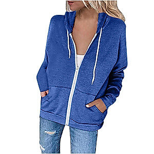 ZunFeo sweatshirts women early prime deals Zip Up Hoodie Y2k Women Long Sleeve Casual Sweatshirts Lightweight Drawstring Sweater Jackets Fall Fashion Clothes Blue L