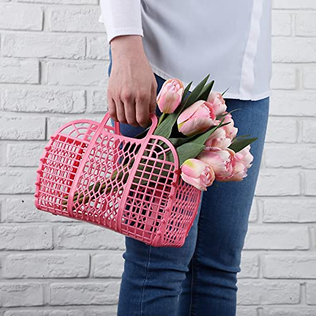 BABANA Jelly Beach Bags - Reusable Gift Basket - Girls , Toddler, Kids Retro Purse - Halloween, Bridal Shower, Easter (Small) - Rose Pink